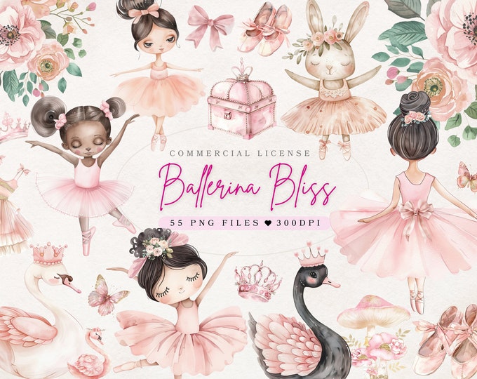 Ballerina Party Clipart - Cute Ballet Clipart - Neutral Clipart - Party ...