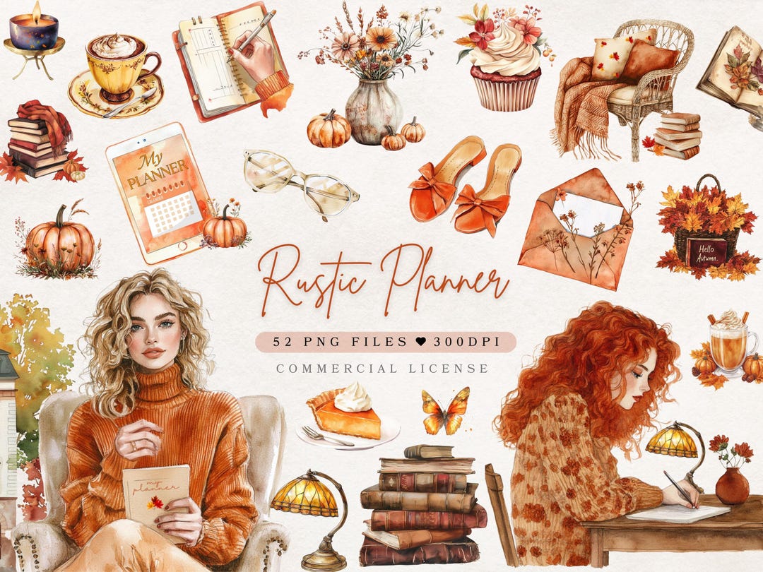Watercolor Autumn Clipart Cozy Fall Clipart Autumn Planner Clipart ...