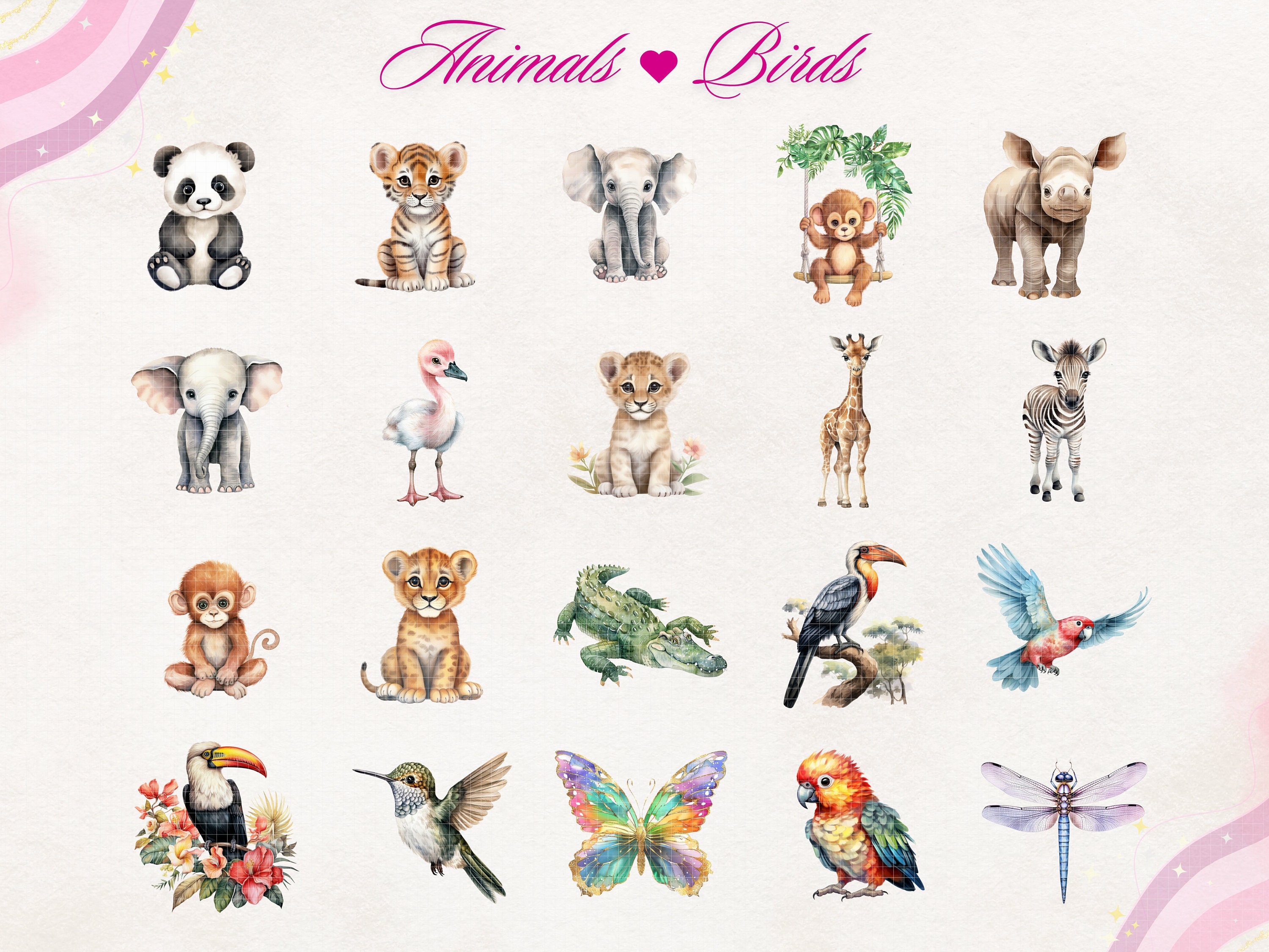 Watercolor Sweet Jungle Animals Clipart Animals Cute Baby Animals ...