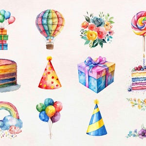 45 Watercolor Birthday Clipart Rainbow Birthday Decor Balloons Clipart ...