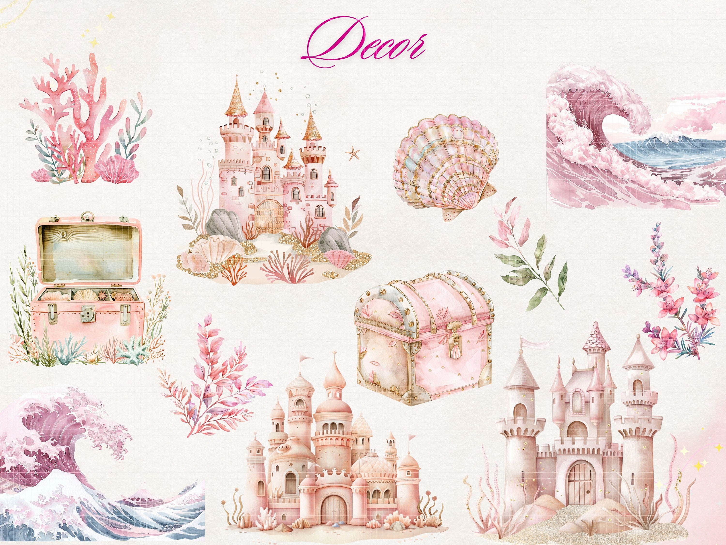 Watercolor Mermaid Clipart Mermaid Magic, Cute Mermaid Clipart, Sealife ...