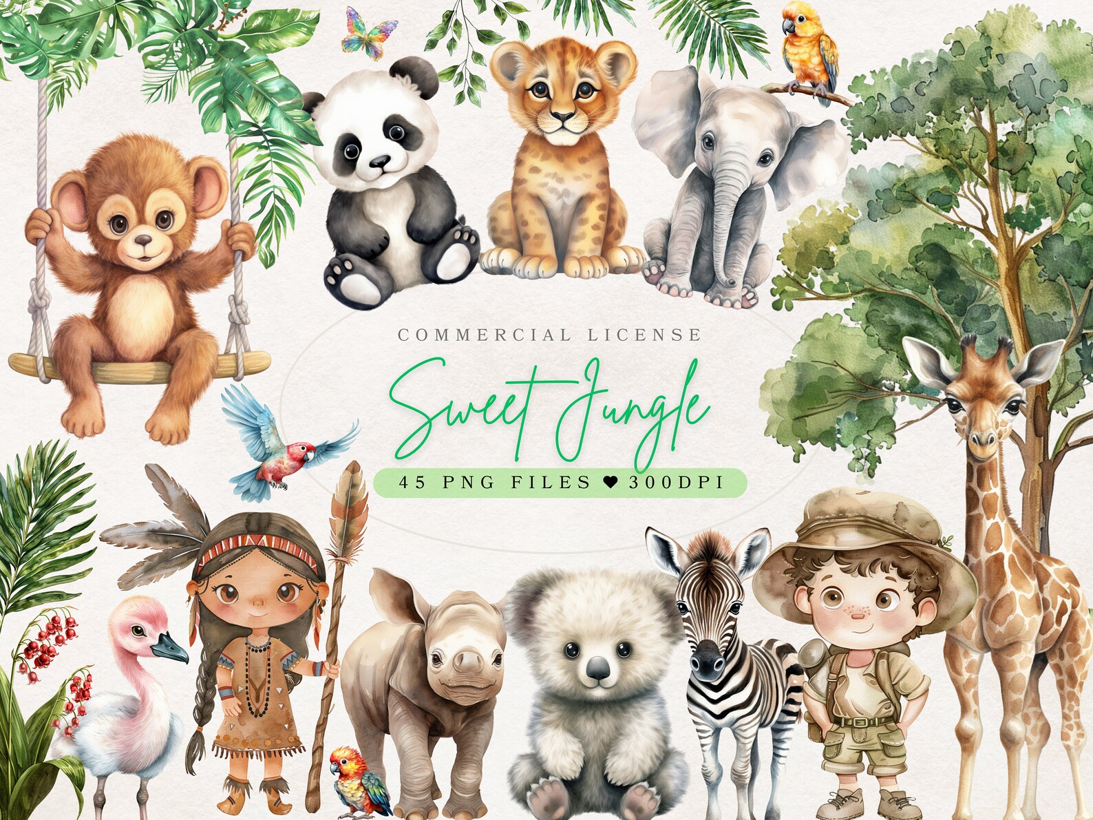 Watercolor Sweet Jungle Animals Clipart Animals Cute Baby Animals ...