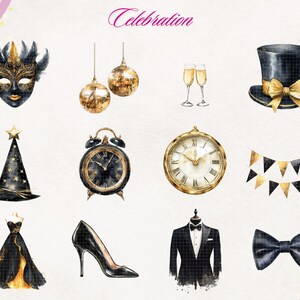 Watercolor New Year Clipart Black and Gold New Year Clipart New Year ...