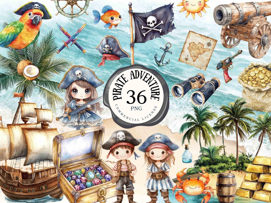 Watercolor Pirates Clipart Cute Pirates PNG | Treasure Trove,parrot ...