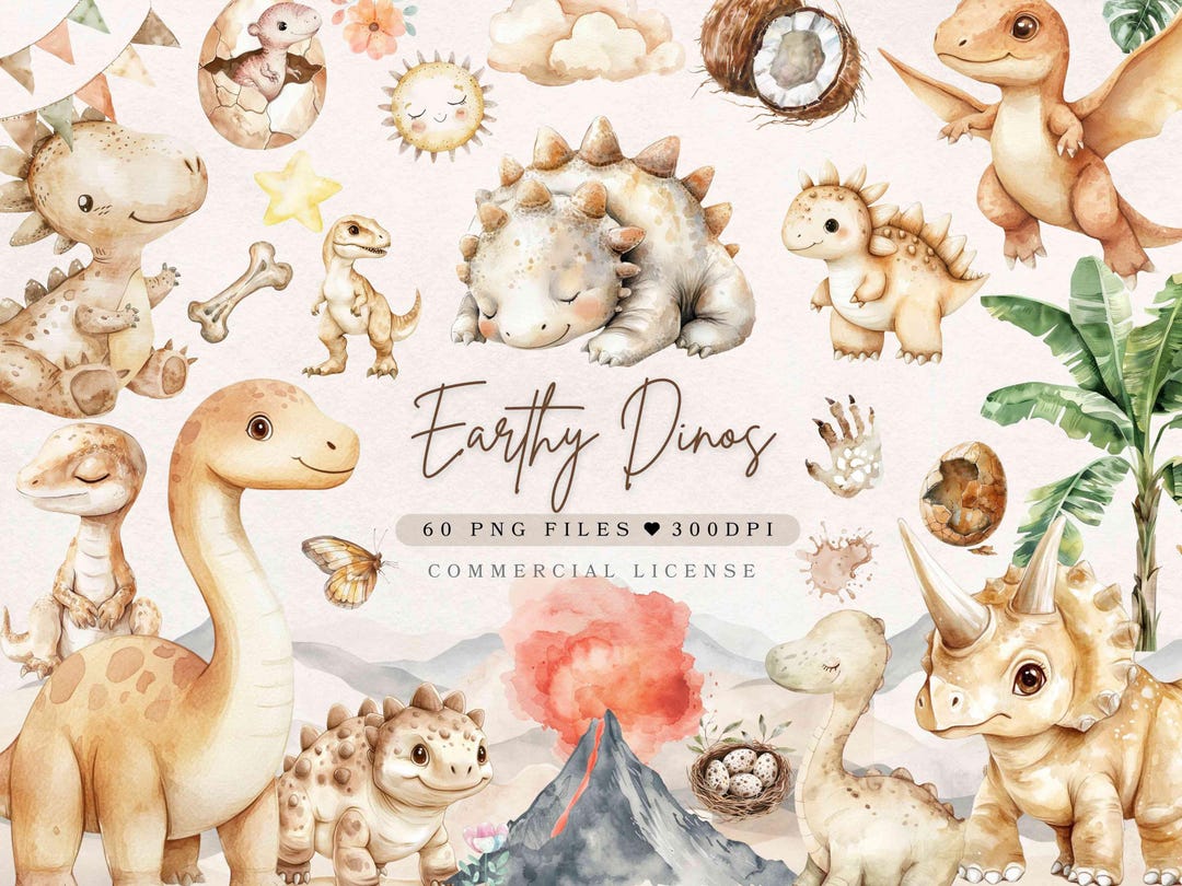Watercolor Dinosaur Clipart Baby Dinosaur Cute Dinosaur PNG | Dino ...
