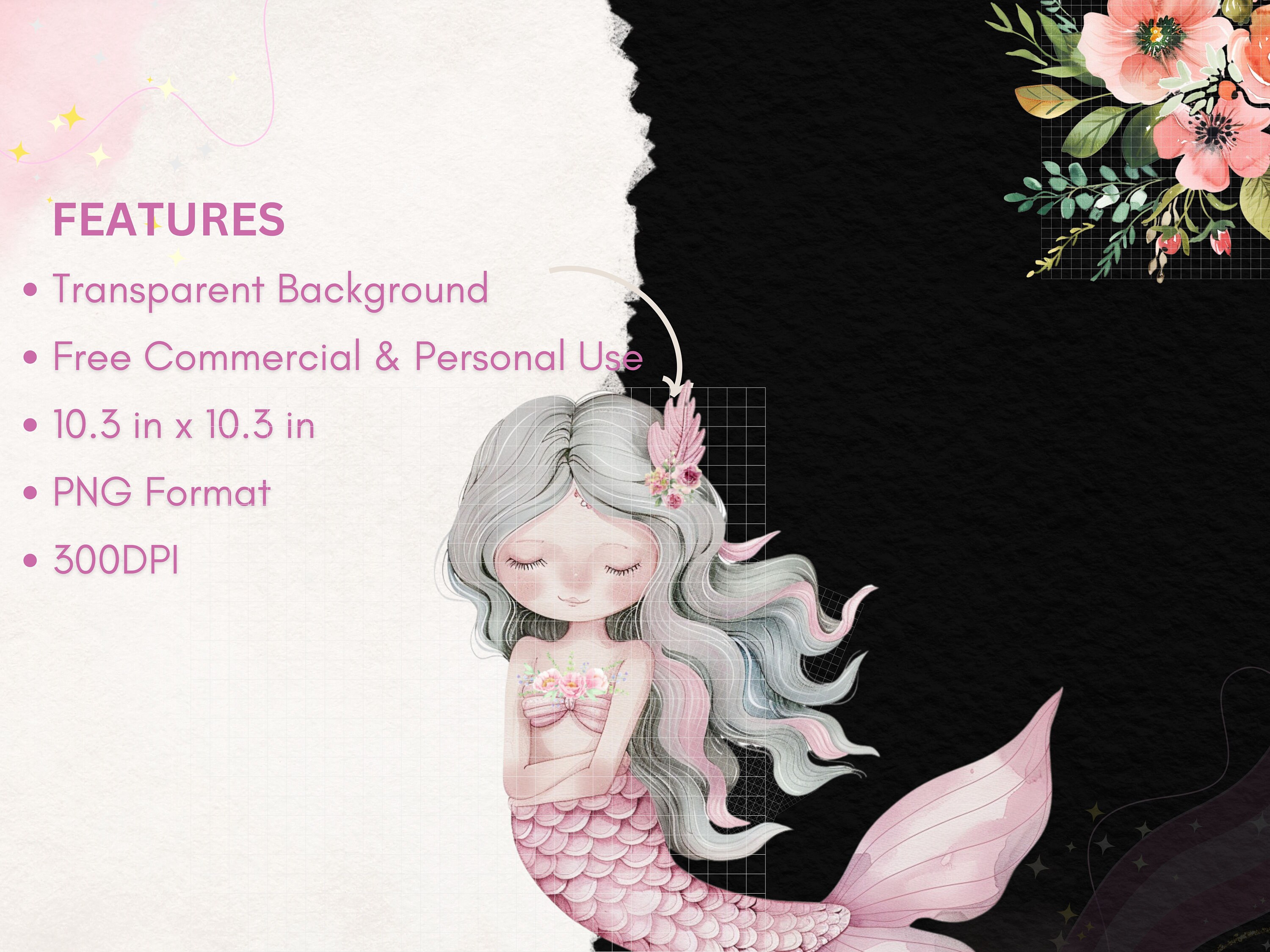 Watercolor Mermaid Clipart Mermaid Magic, Cute Mermaid Clipart, Sealife ...