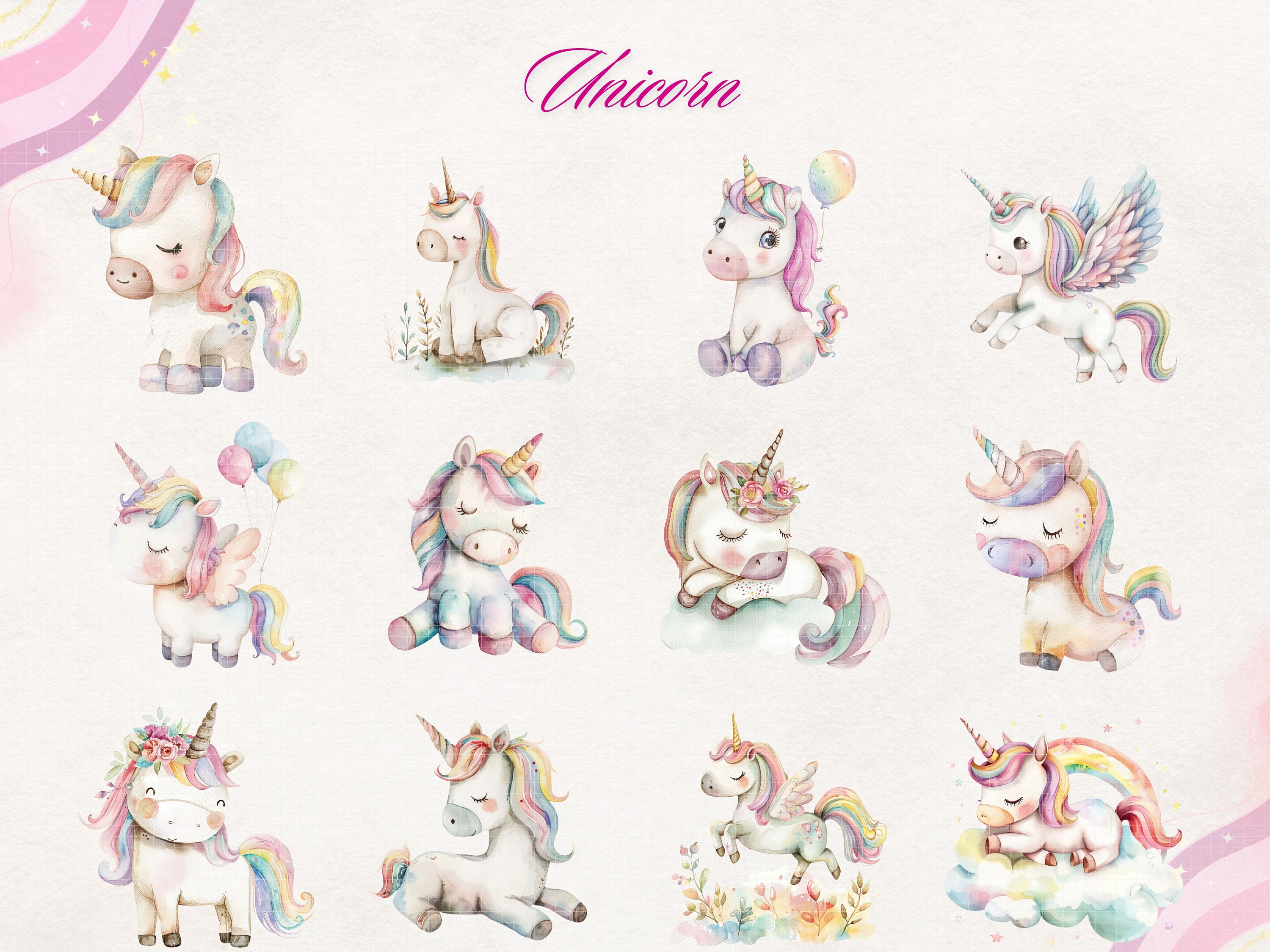 Watercolor Rainbow Unicorn Clipart Magic Baby Unicorn PNG, Baby Shower ...