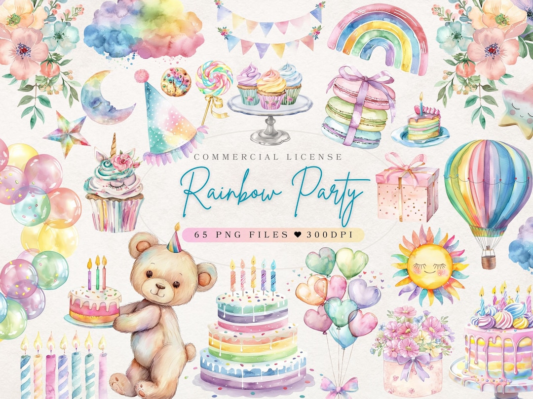 Rainbow Clipart Birthday Party Clipart Rainbow Decor, Rainbow Birthday ...