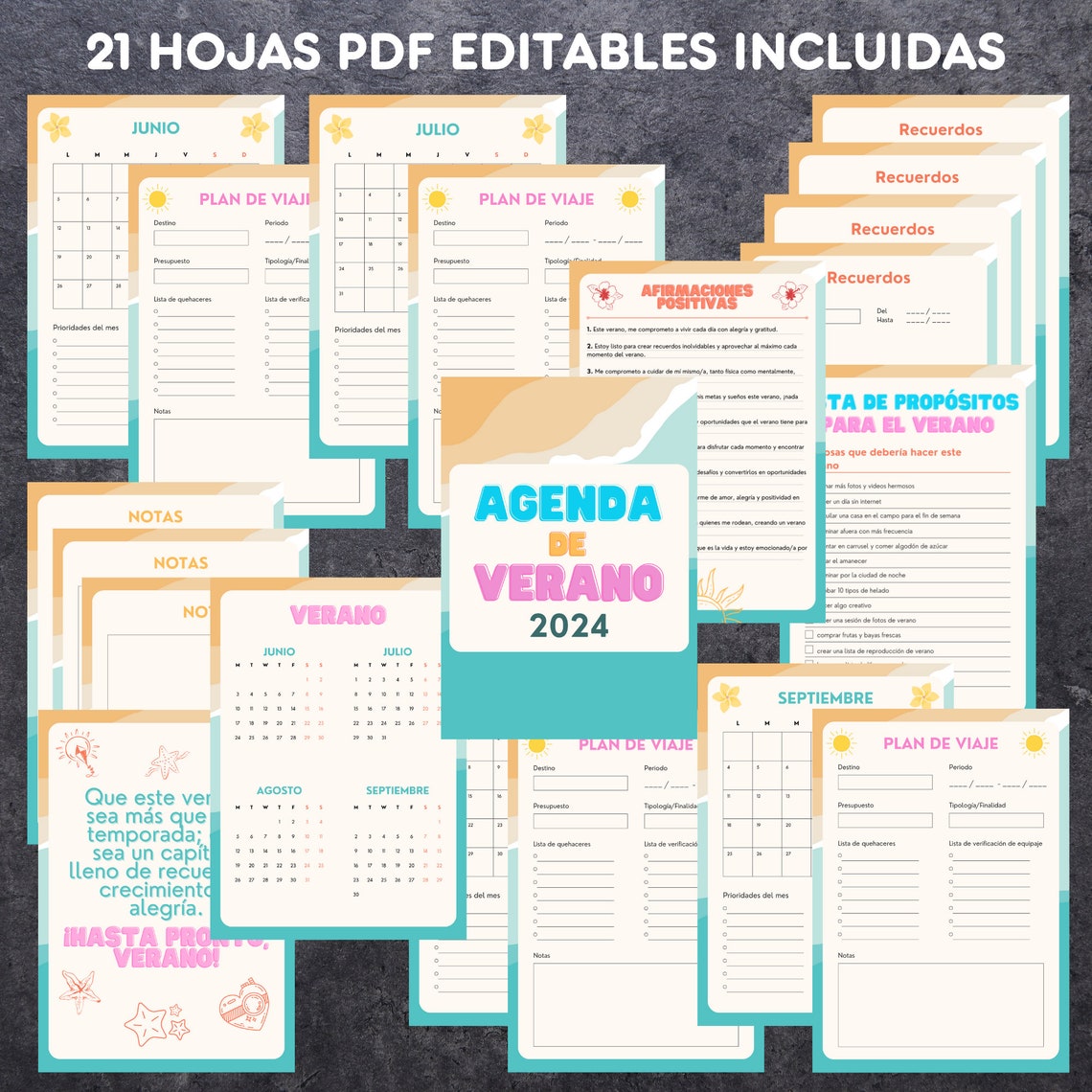Editable Printable 2024 Summer Planner Spanish, Summer Calendar, Summer ...