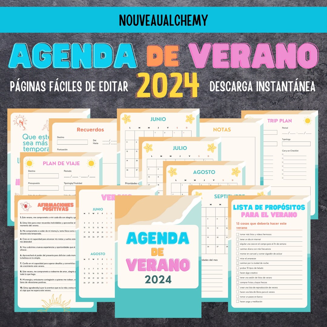 Editable Printable 2024 Summer Planner Spanish, Summer Calendar, Summer ...