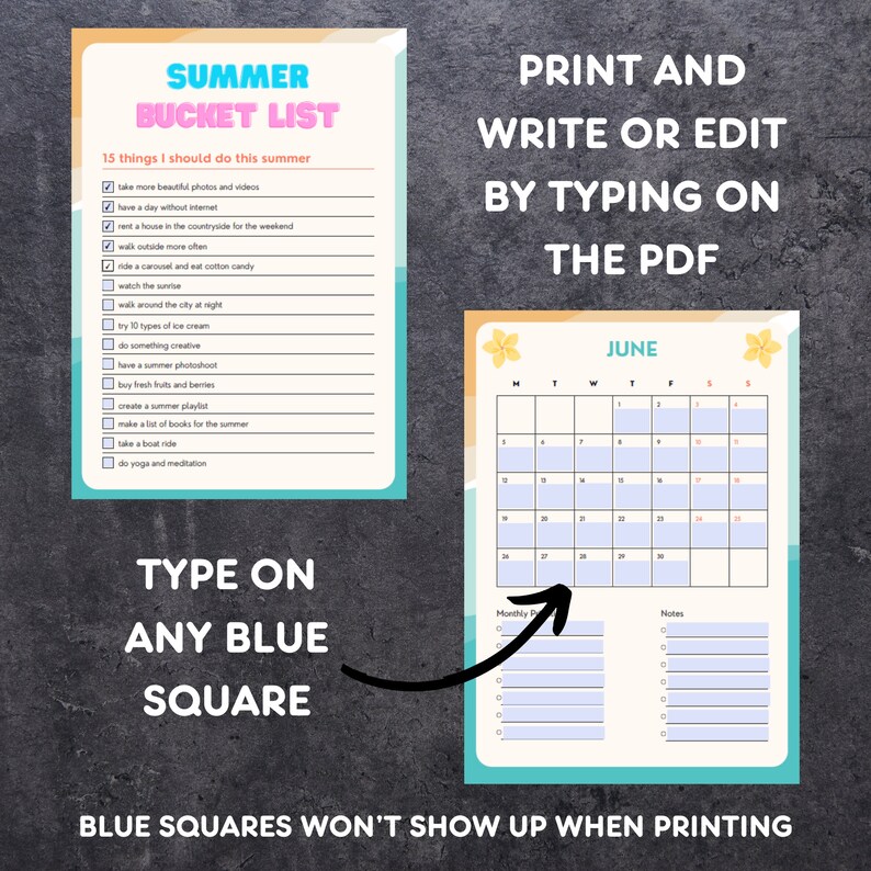 Editable 2024 Summer Planner, Printable Summer Task Planner, Bucket List, Summer Calendar ...