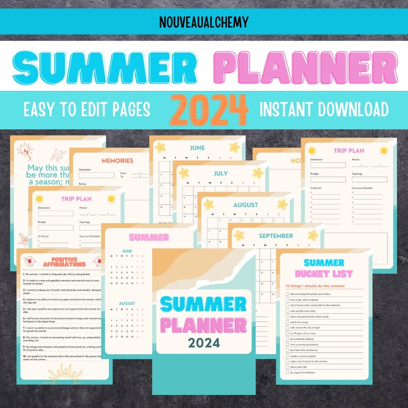 Editable 2024 Summer Planner, Printable Summer Task Planner, Bucket List, Summer Calendar ...