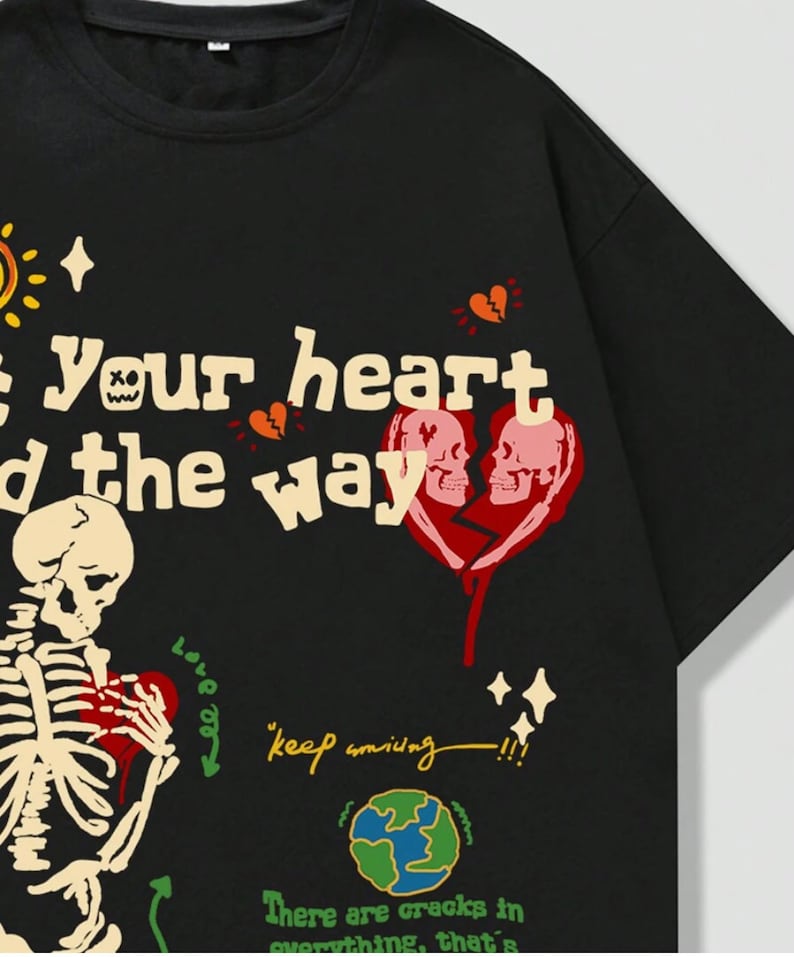 Let Your Heart Lead Tee | Men's Skull & Slogan Print T-shirt | Edgy ...