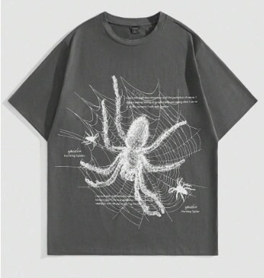 Goth Men Slogan & Spider Print Tee Edgy Black Gothic T-shirt With Bold ...