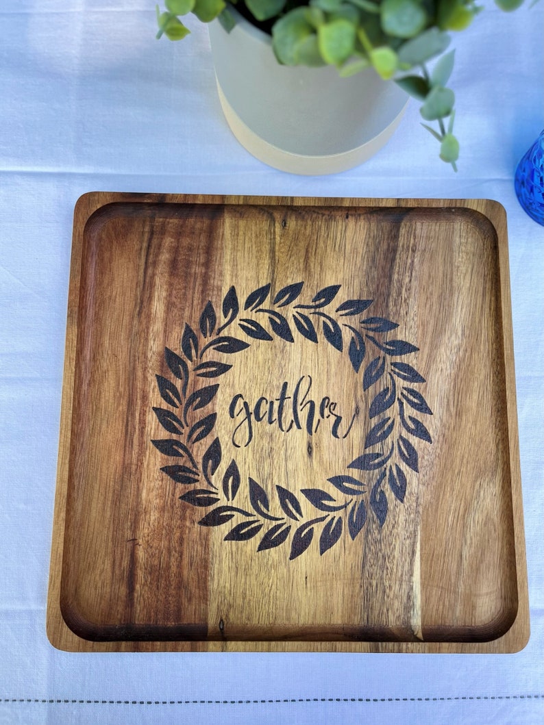 Wooden Serving Tray Burned by Hand gather - Etsy