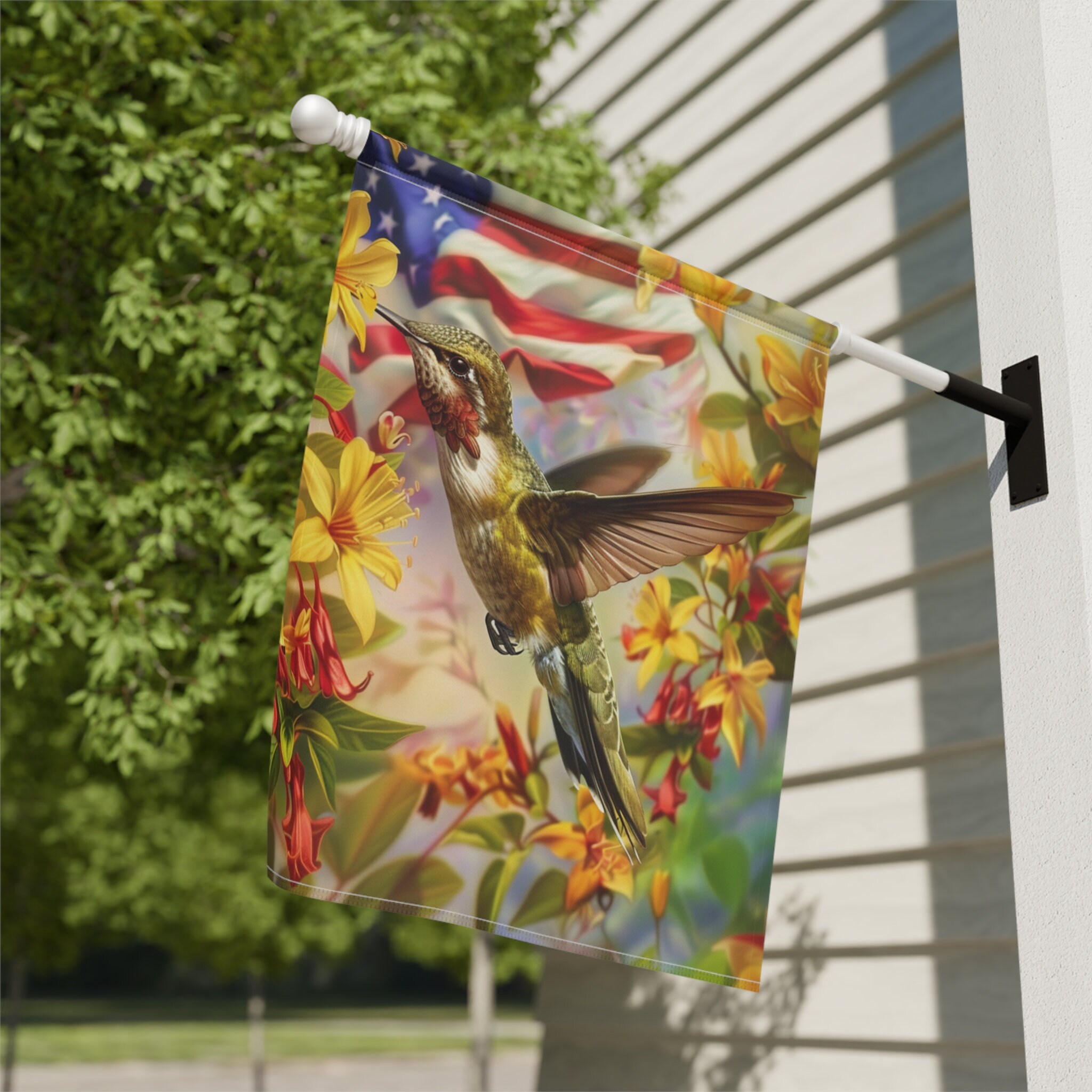 American Flag Hummingbird Garden & House Flag - Etsy