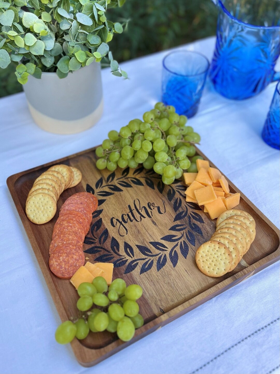 Wooden Serving Tray Burned by Hand gather - Etsy