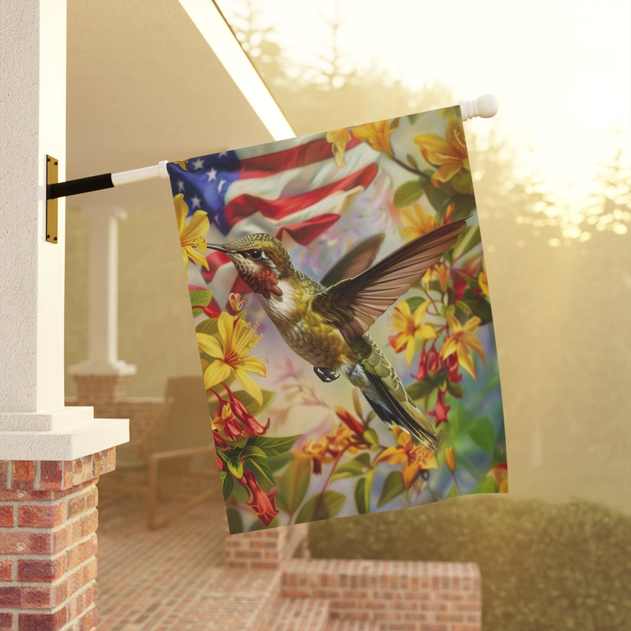 American Flag Hummingbird Garden & House Flag - Etsy