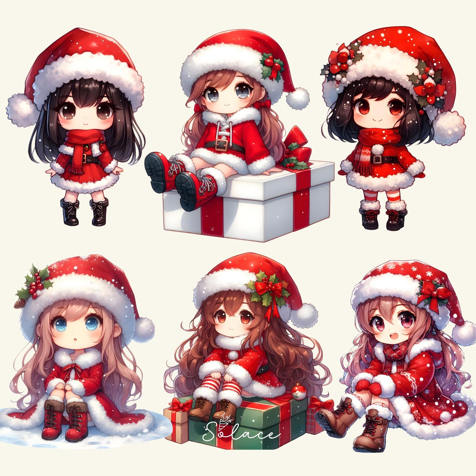 15 Christmas Chibi, Christmas PNG, Christmas PNG Bundle, Chibi Clipart ...