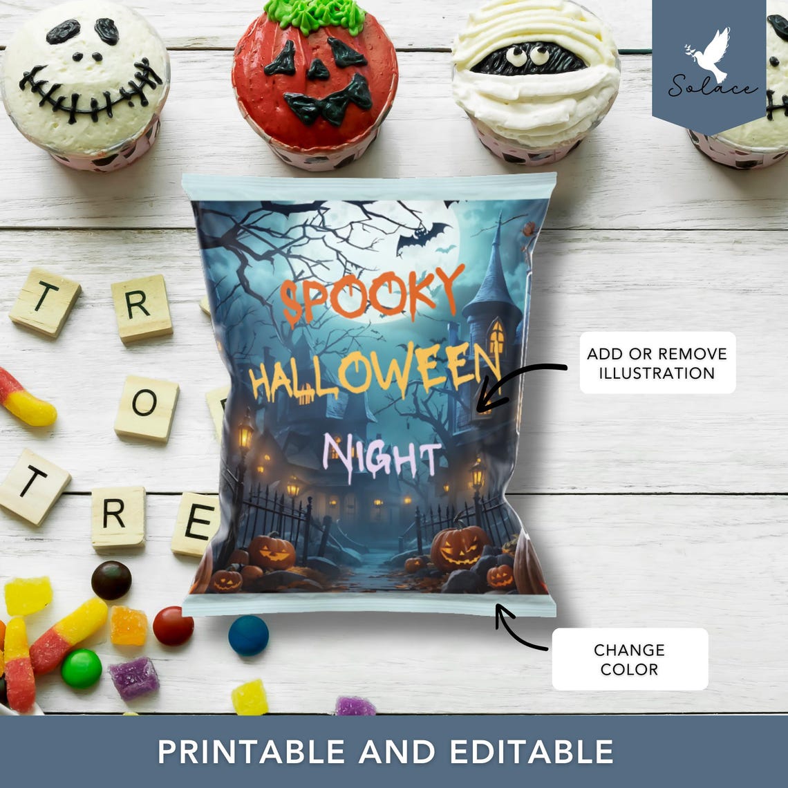 Spooky Halloween Chip Bag Template, Trick or Treat Bags, Halloween ...