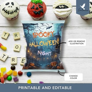 Spooky Halloween Chip Bag Template, Trick or Treat Bags, Halloween ...