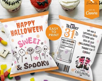 Halloween Chip Bags Template, Spooky Trick or Treat Bags, Halloween ...