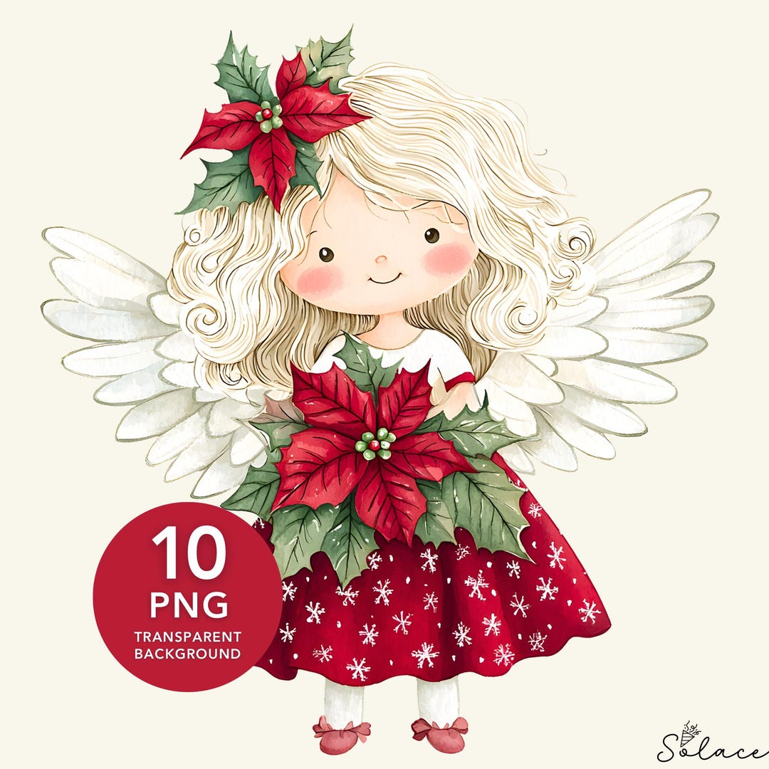 Cute Angel Christmas Bundle Clipart, 10 Whimsical Christmas Png ...