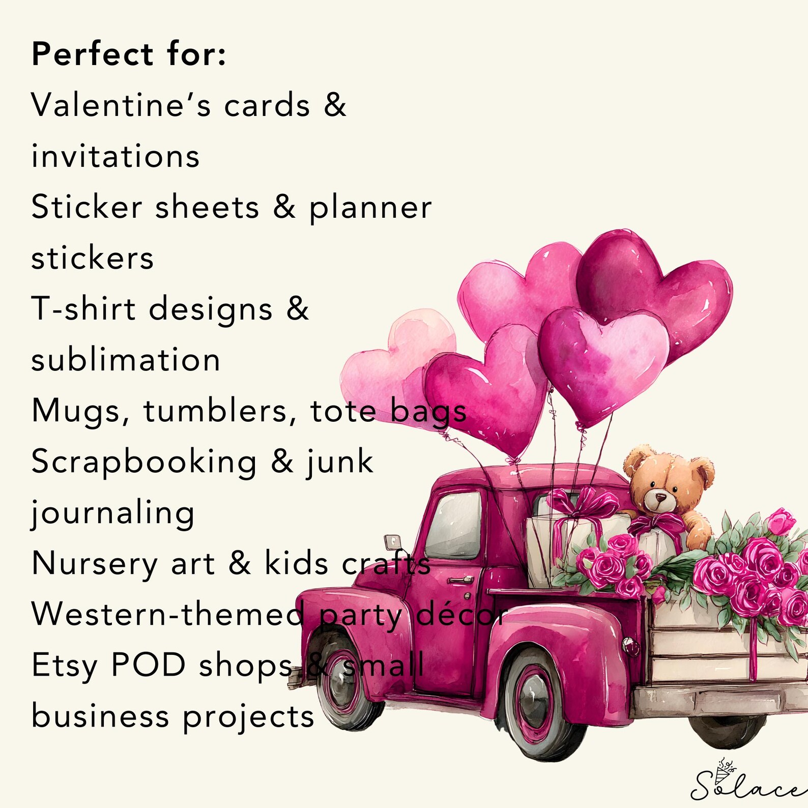Pink Truck, Roses and Teddy Bear Valentines Clipart Png Bundle ...