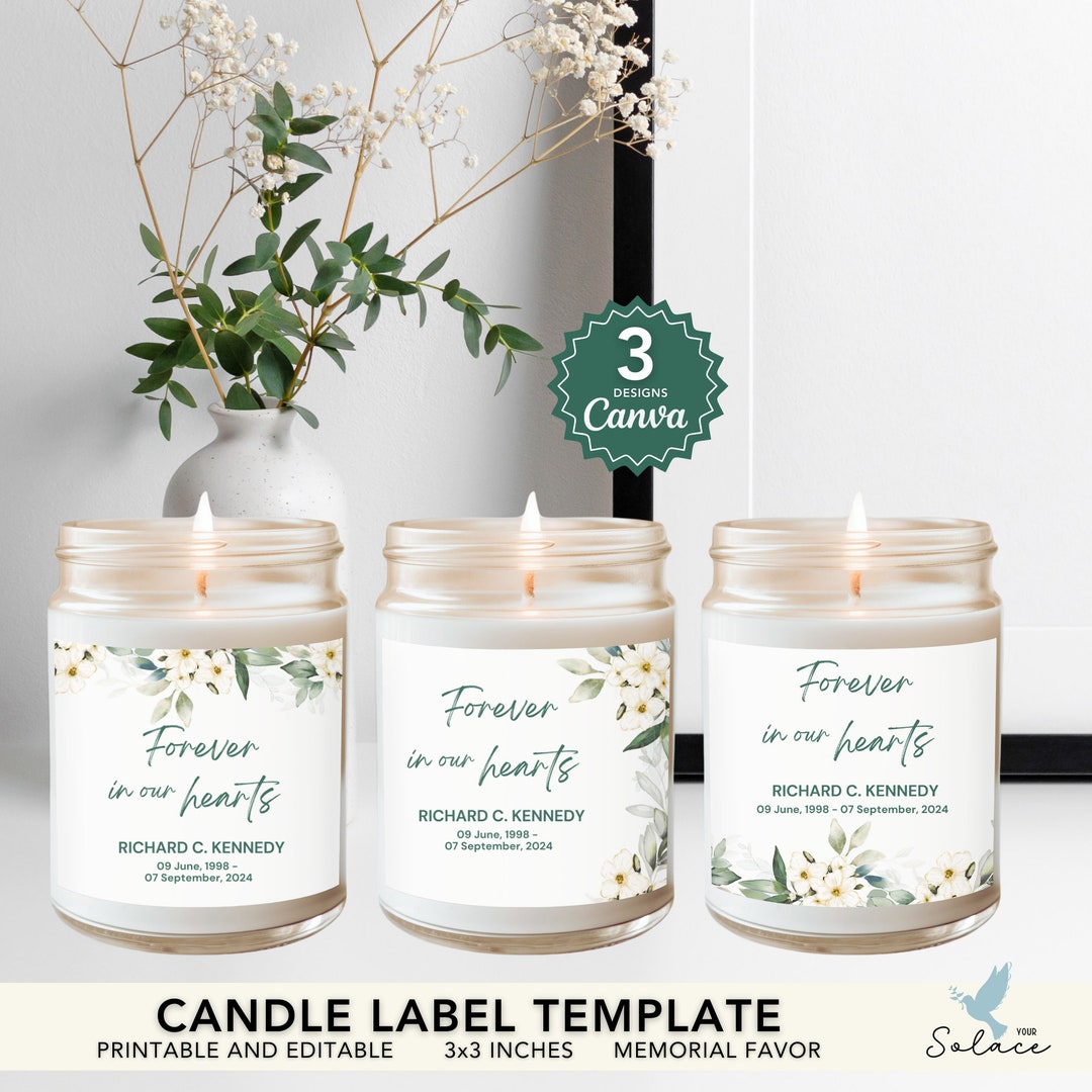Custom Memorial Candle Label Template, DIY Candle Label Design ...