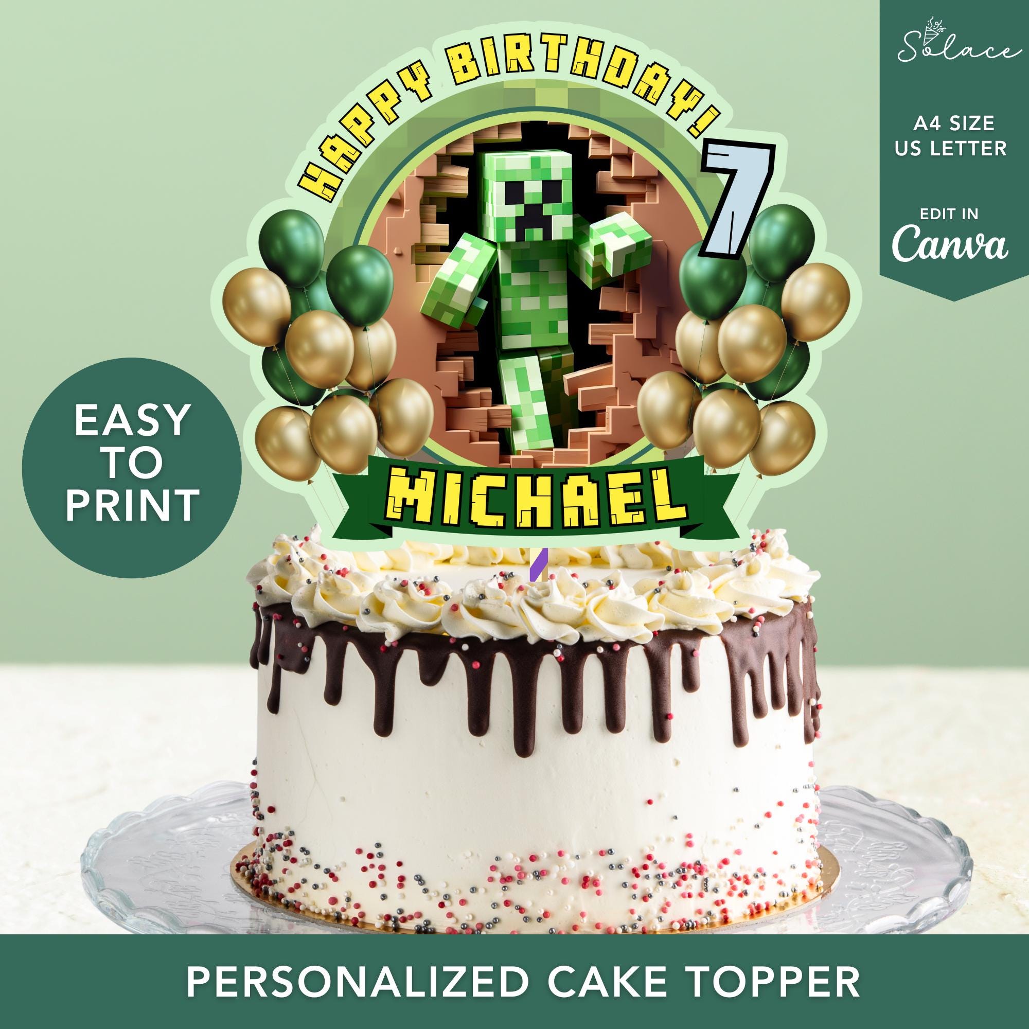 Birthday Boy Cake Topper, Minecrafter Birthday Party, Minecrafter ...