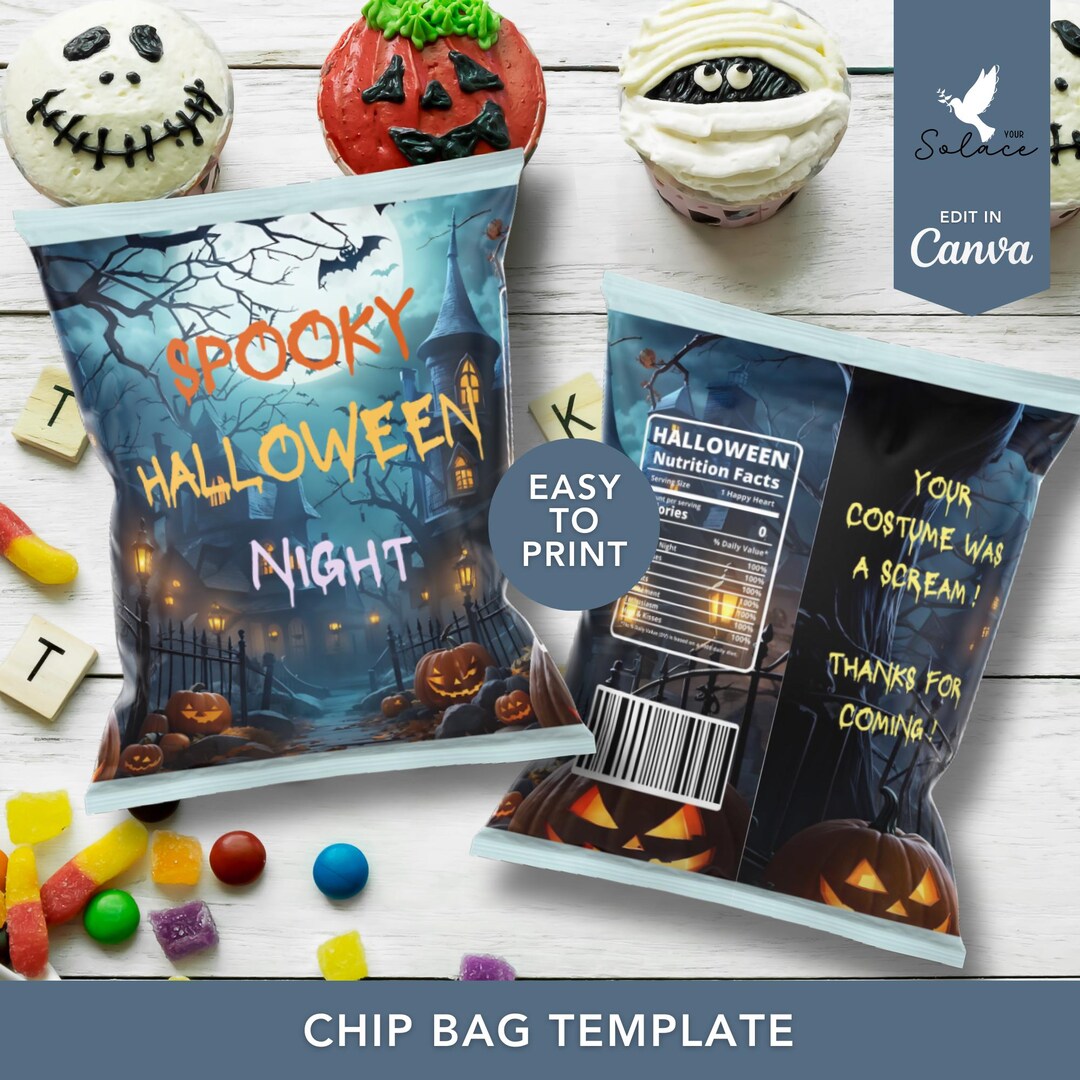Spooky Halloween Chip Bag Template, Trick or Treat Bags, Halloween ...