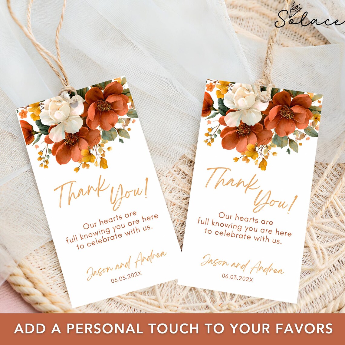 Burnt Orange Wedding Favor Gift Tags, Thank You Favor Tag, Printable ...