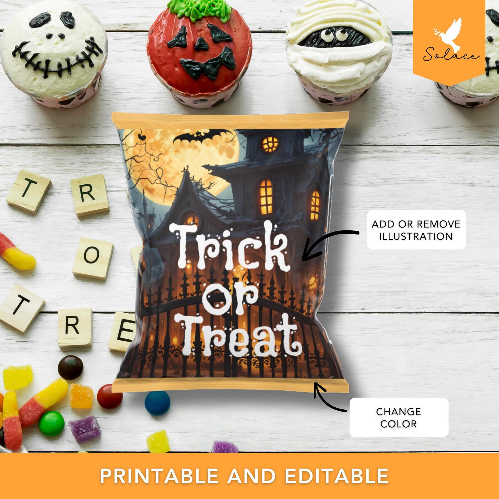 Spooky Halloween Chip Bag Template, Trick or Treat Bags, Halloween ...