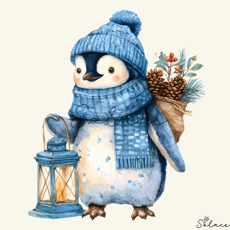 Blue Cute Penguins Christmas Bundle Clipart, Whimsical Winter Png ...