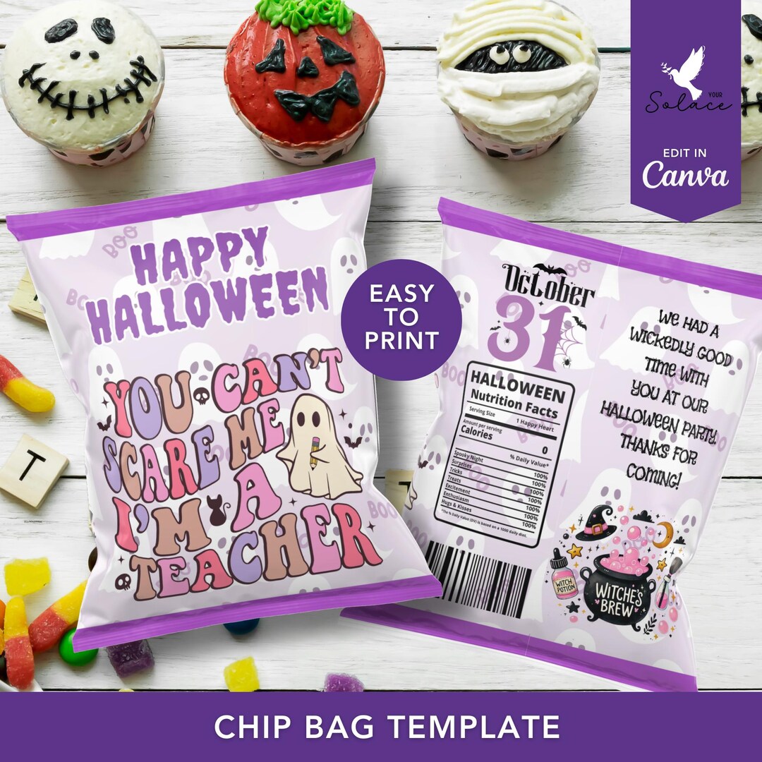 Spooky Halloween Chip Bag Template, Trick or Treat Bags, Halloween ...