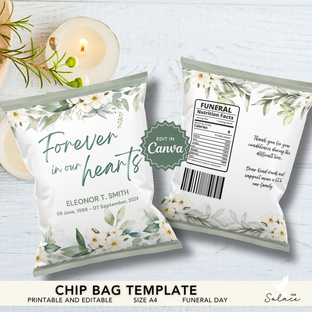 Funeral Chip Bag Template, Funeral Snack Bag, Memorial Party Favors ...