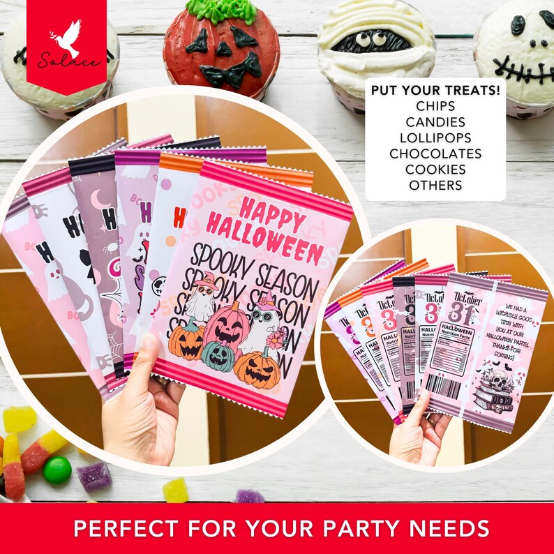 6 Halloween Chip Bags Template, Spooky Trick or Treat Bags, Halloween ...