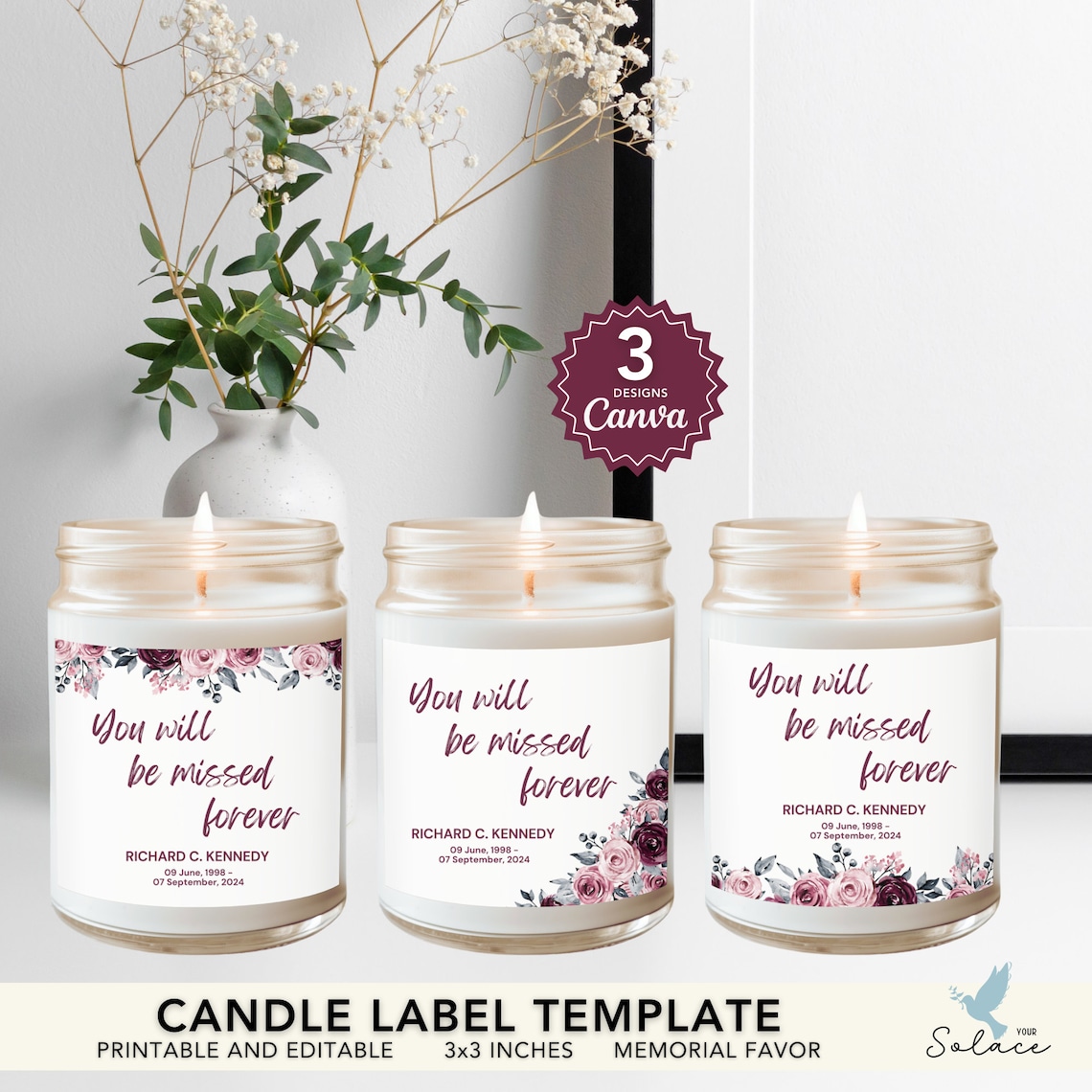 Custom Memorial Candle Label Template, DIY Candle Label Design ...