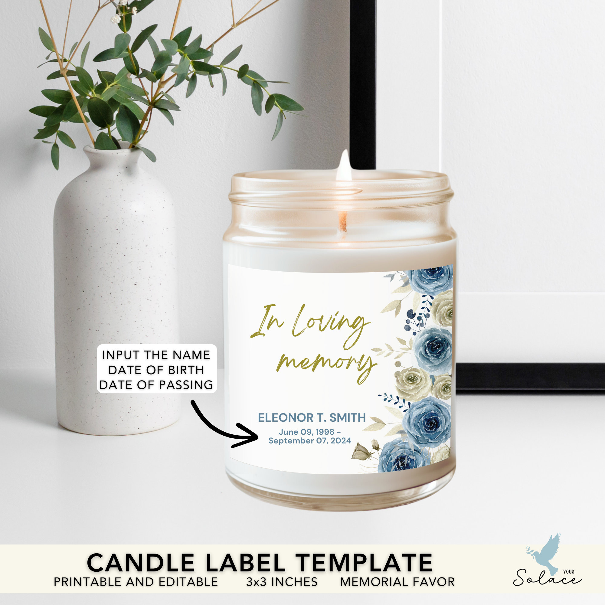 Custom Memorial Candle Label Template, DIY Candle Label Design ...