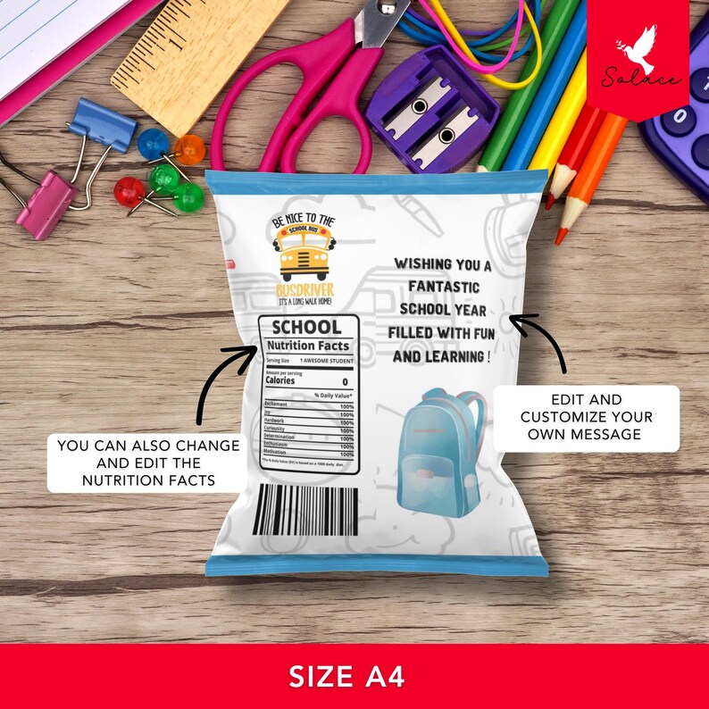 6 Back to School Editable Chip Bag Template, School Party Favor ...