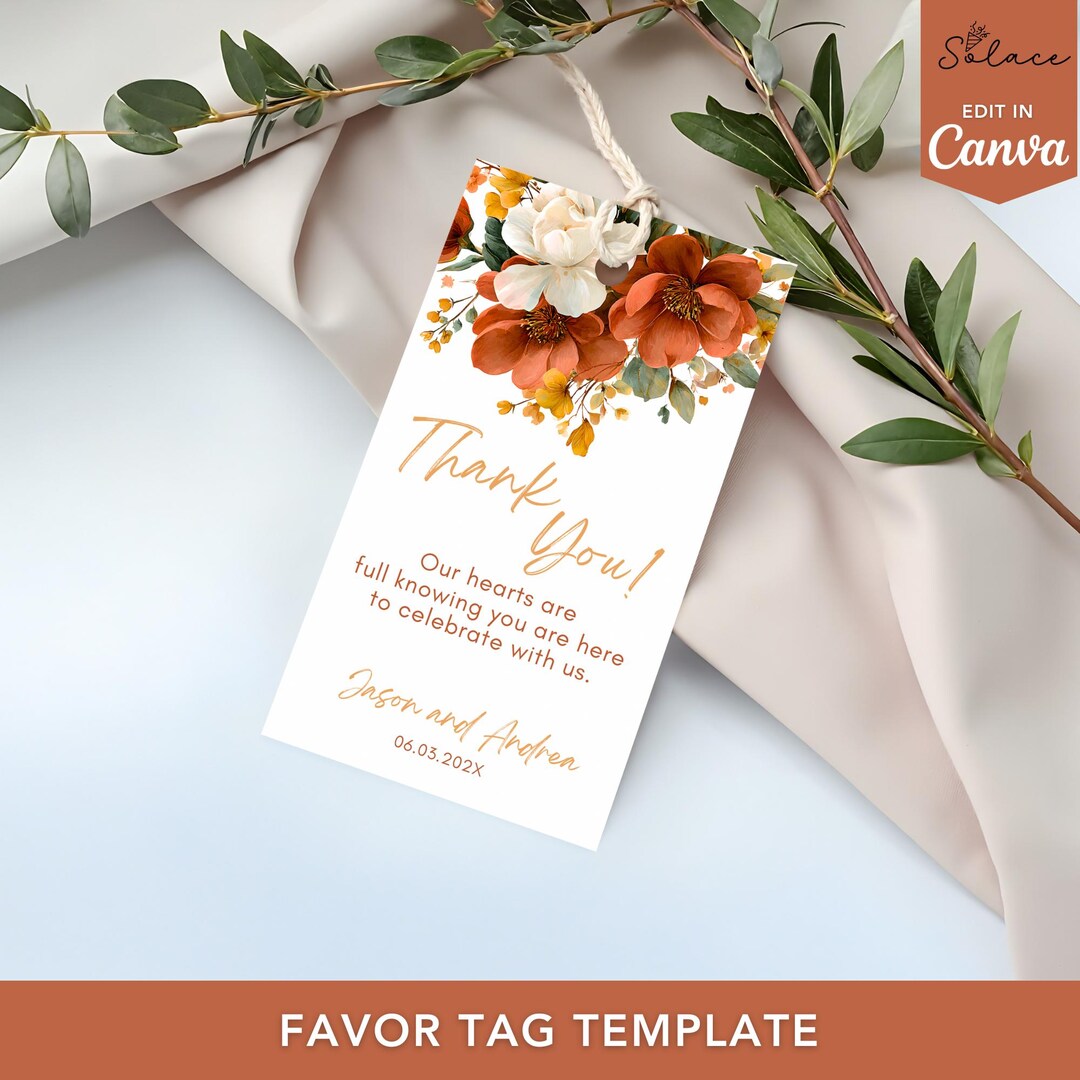 Burnt Orange Wedding Favor Gift Tags, Thank You Favor Tag, Printable ...