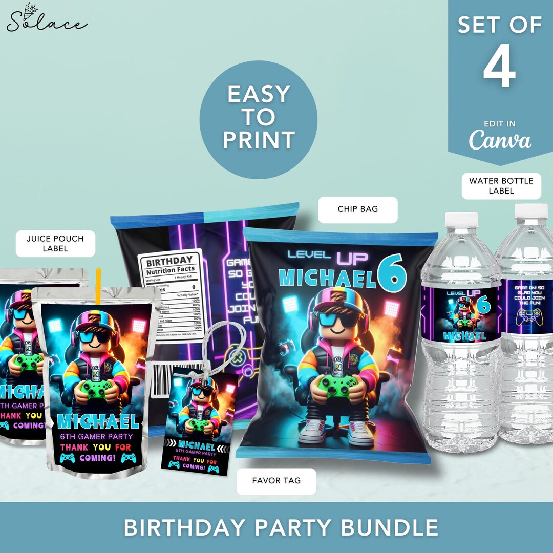 Gamer Rblox Party Favor, Blox Birthday Party, Birthday Chip Bag ...