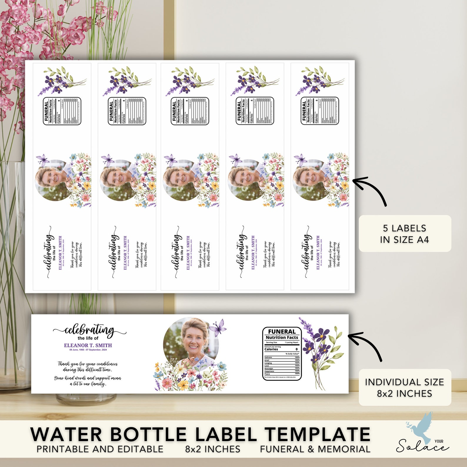 DIY Bottle Wrapper for Memorial and Funeral Water Bottle Label Template ...