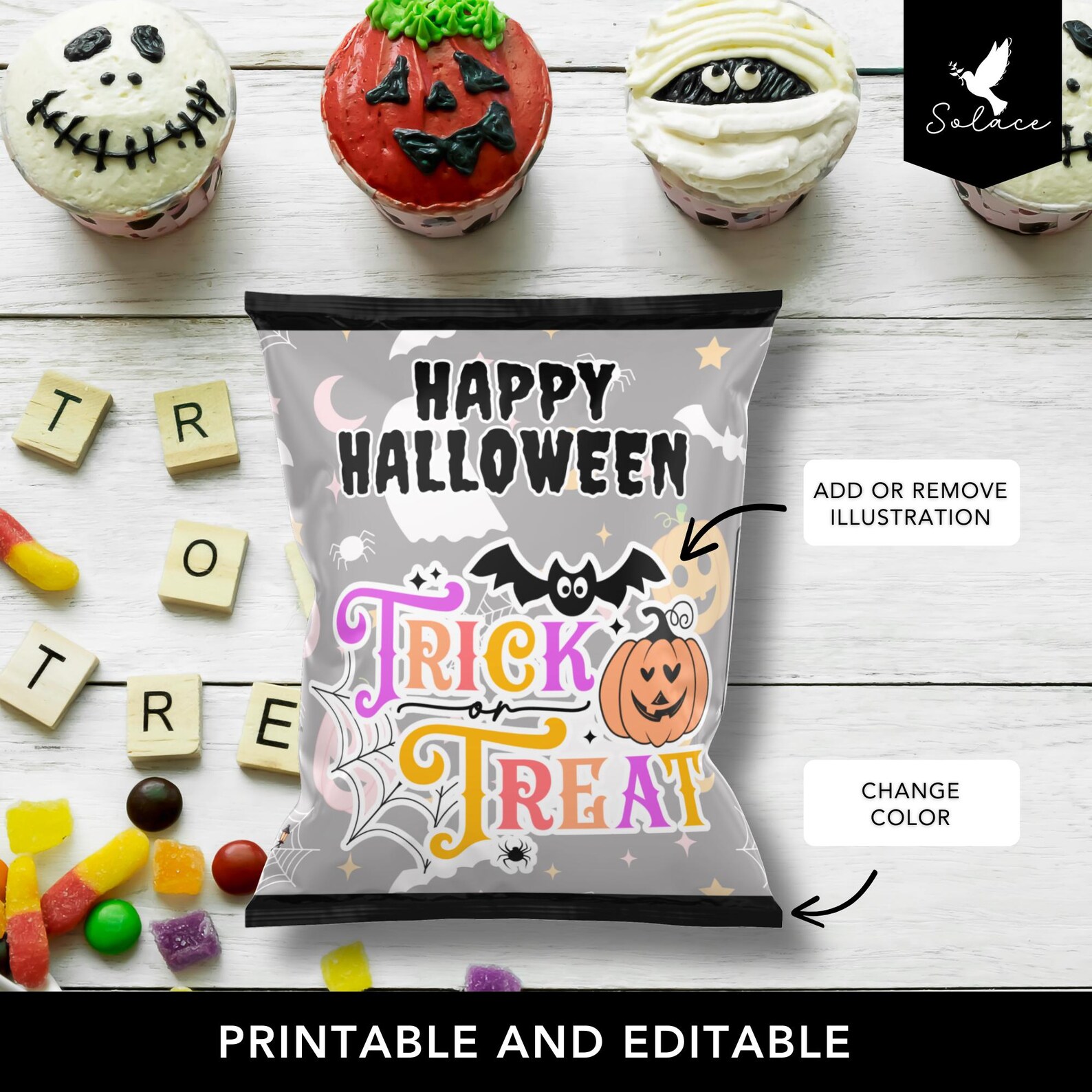 Halloween Chip Bags Template, Spooky Trick or Treat Bags, Halloween ...