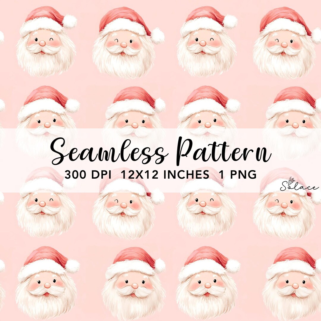 Santa Digital Paper, Pink Santa Png, Christmas Santa Pattern, Christmas ...