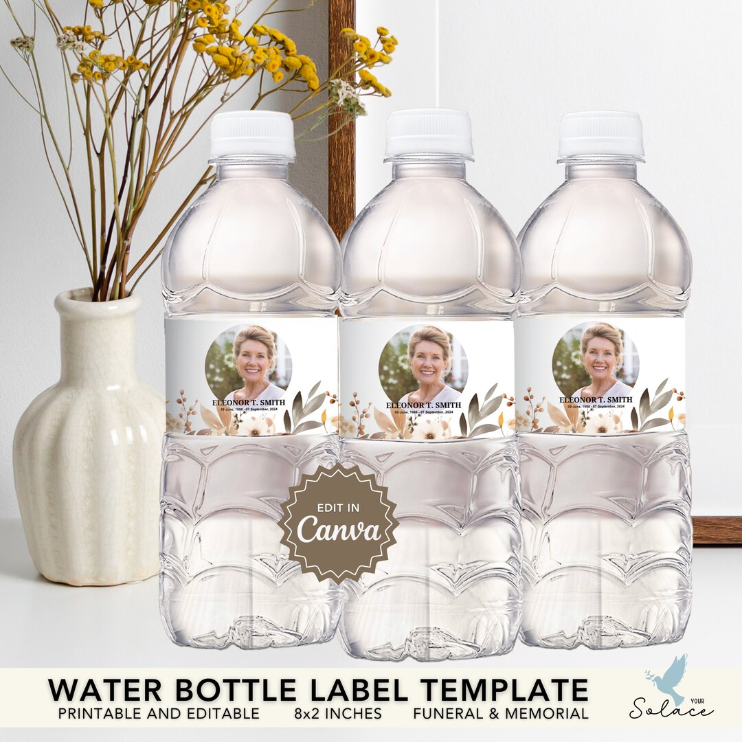 Boho Funeral Water Bottle Label Template, Custom Water Bottle Label ...