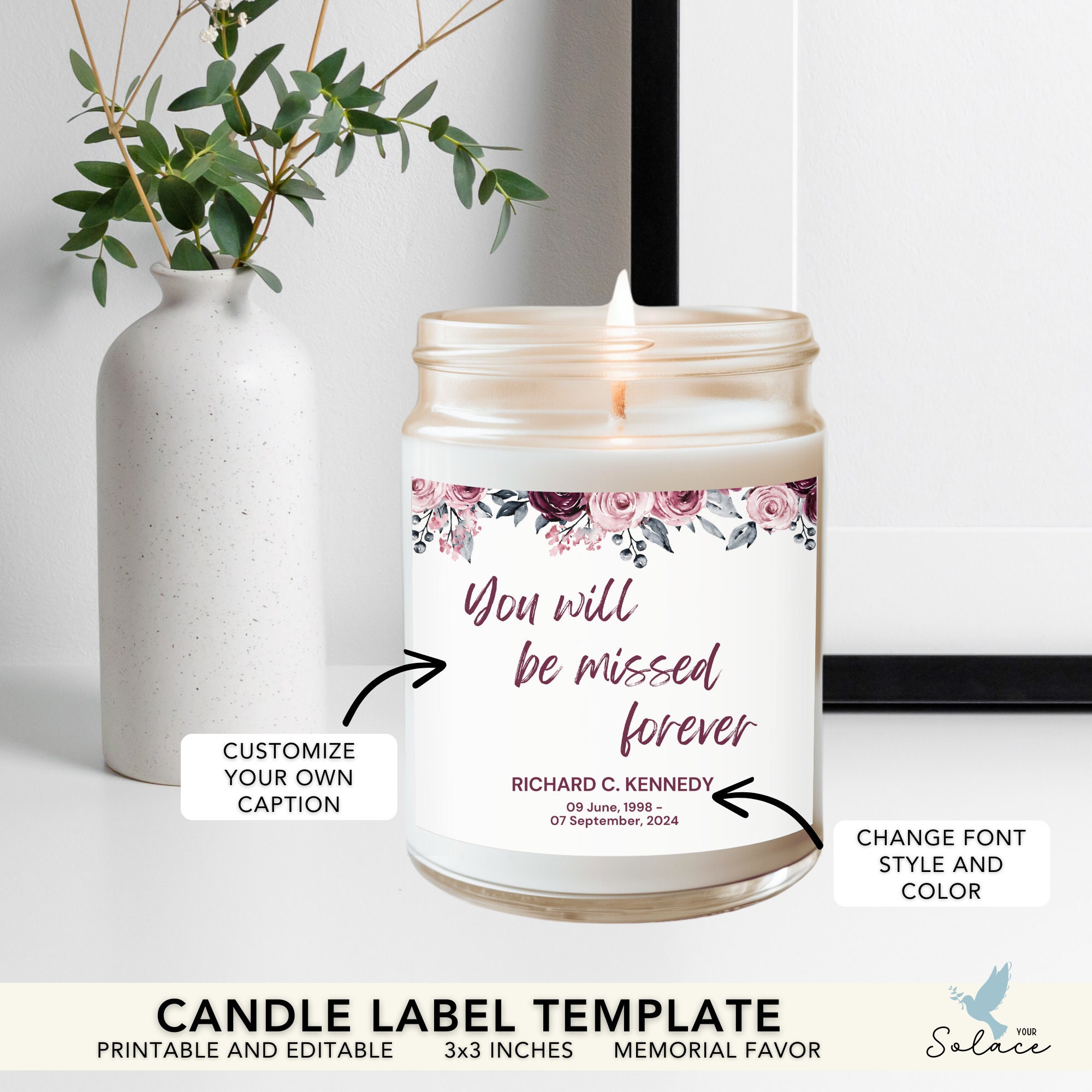 Custom Memorial Candle Label Template, DIY Candle Label Design ...