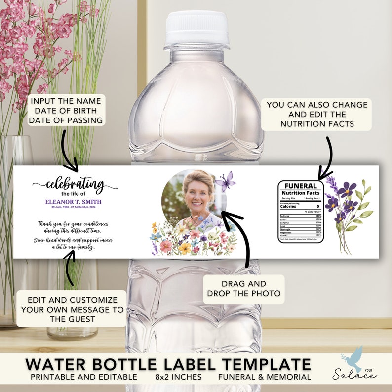DIY Bottle Wrapper for Memorial and Funeral Water Bottle Label Template ...