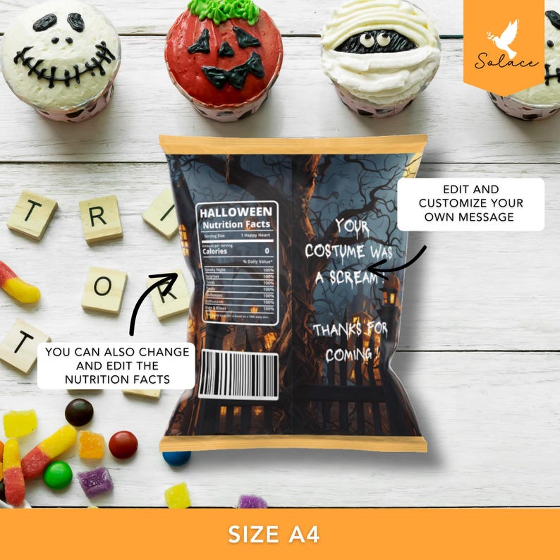 Spooky Halloween Chip Bag Template, Trick or Treat Bags, Halloween ...
