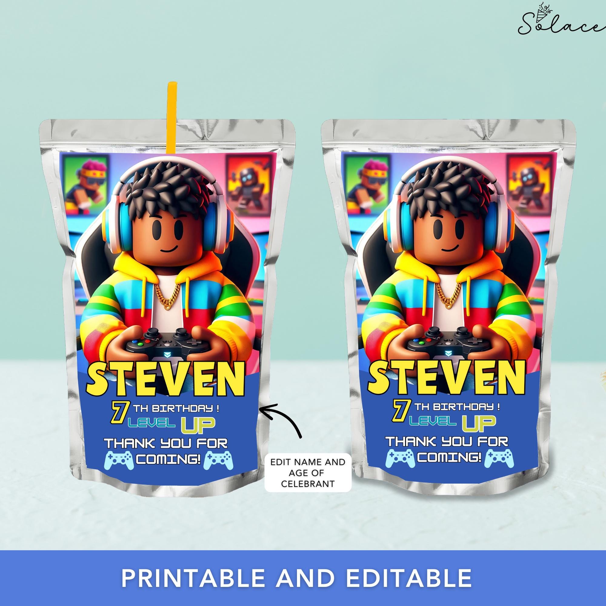 Roblox Party Favors, Roblox Birthday Favors, Juice Pouch Labels, Capri ...